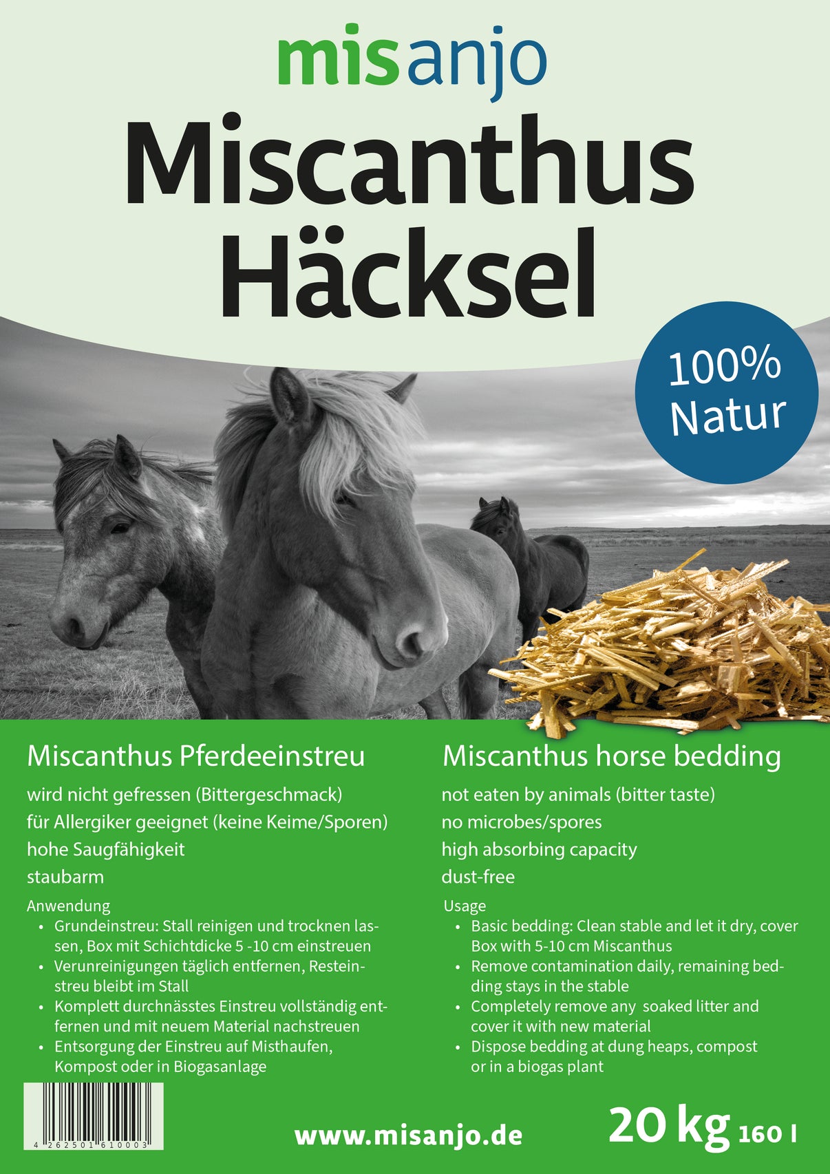Miscanthus Häcksel - Pferdeeinstreu - 20 kg – misanjo GmbH & Co. KG